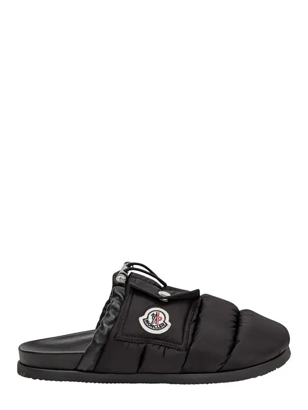 Moncler Quilted Nylon Slides With Logo Detail - Nero