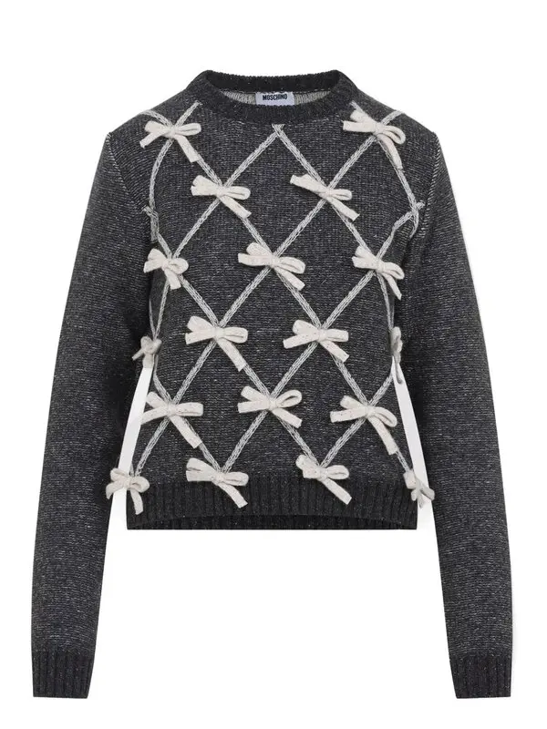 Moschino Wool Blend Sweater With Bow Detailing - Grey