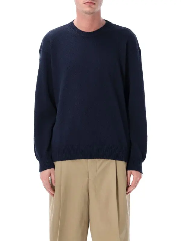 ROBERTO COLLINA Crewneck Sweater With Textured Knit - Blue
