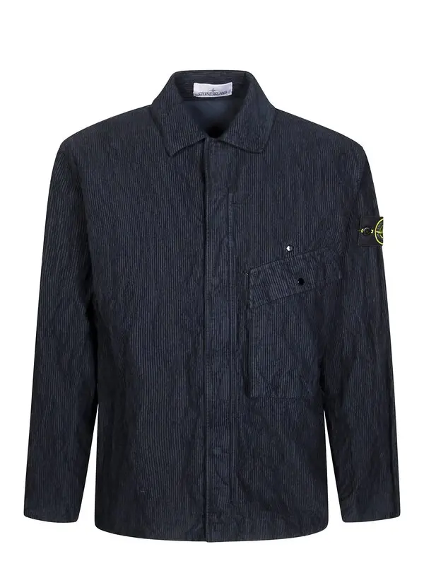 Stone Island Corduroy Logo-patch Shirt - Blu