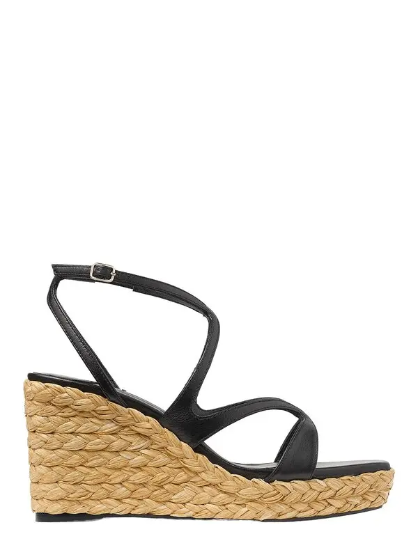 JIMMY CHOO Raffia Wedge Sandals With Adjustable Ankle Strap - Black