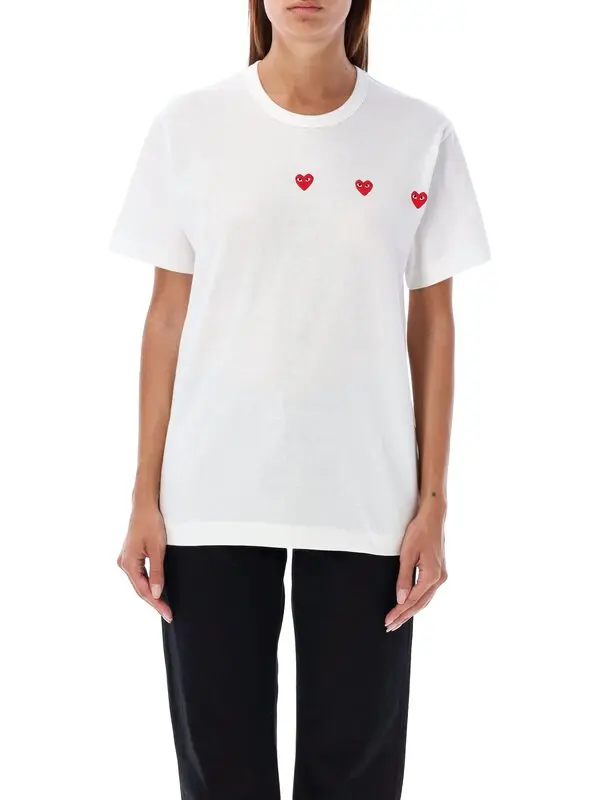 Play Comme Des Garcon Cotton Three Hearts T-shirt - White