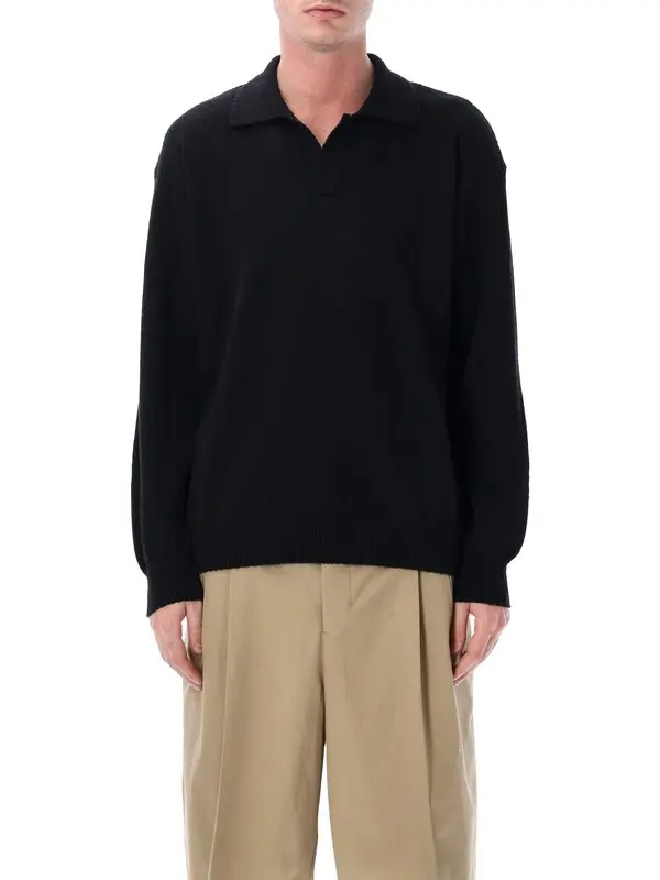 ROBERTO COLLINA Irregular Texture Cotton Polo - Black