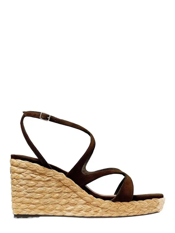 JIMMY CHOO Raffia Wedge Sandals With Adjustable Ankle Strap - Marrone