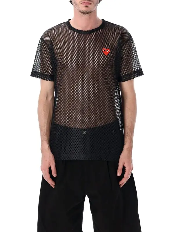 Play Comme Des Garcon Mesh Short Sleeve T-shirt With Heart Logo - Black