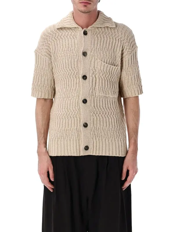 ROBERTO COLLINA Short Sleeve Cardigan With Shawl Collar And Pocket - Beige