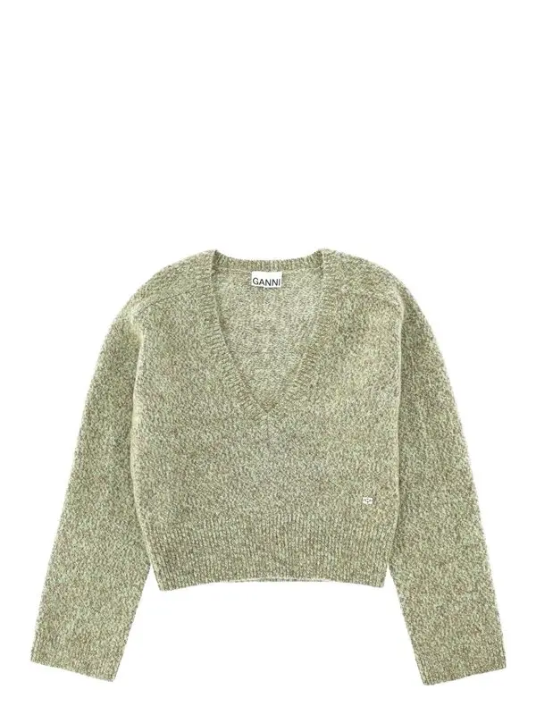 GANNI V-neck Cropped Sweater - Green