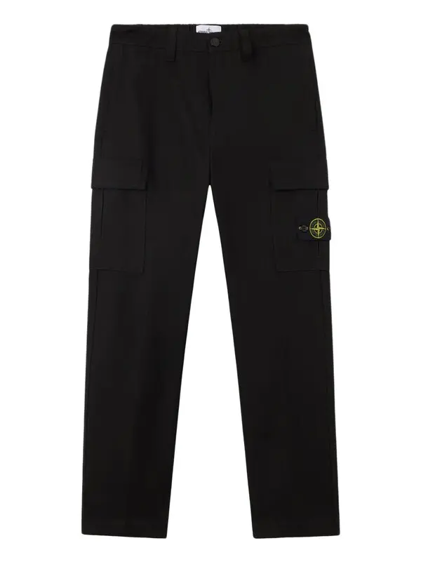 Stone Island Loose Fit Cargo Pants With Vertical Pockets And Drawstring Ankle Adjustment - Black