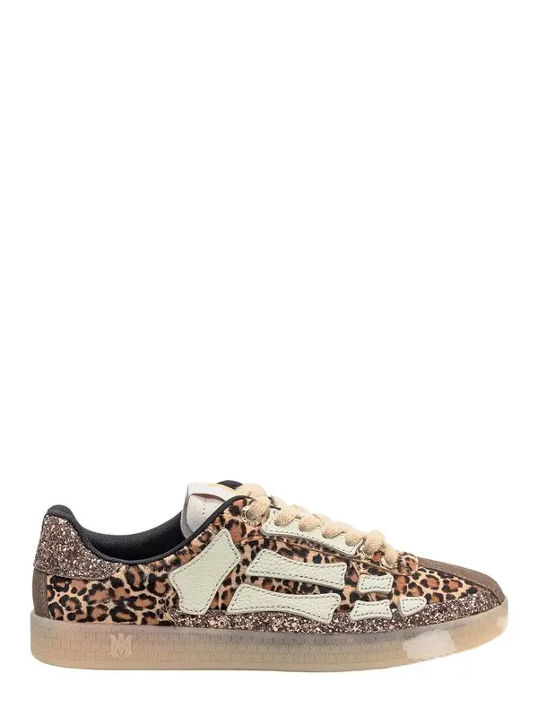 Amiri Leopard Print Glittered Sneakers With Bone Detailing - Brown