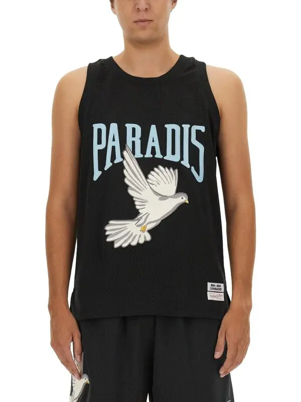 3.PARADIS Graphic Dove Print Mesh Top - Black