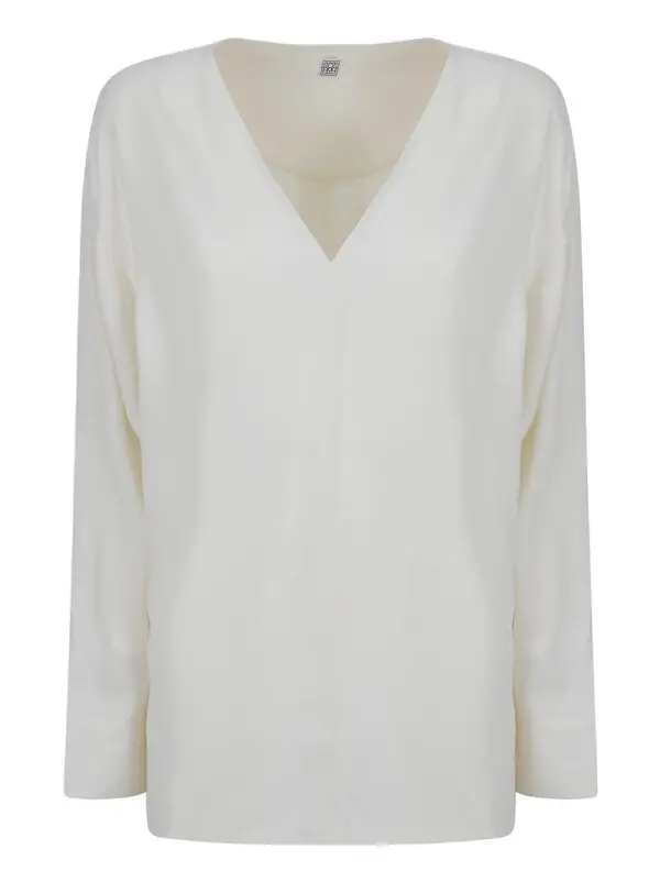 TOTEME V-neck Twill Blouse - Stone