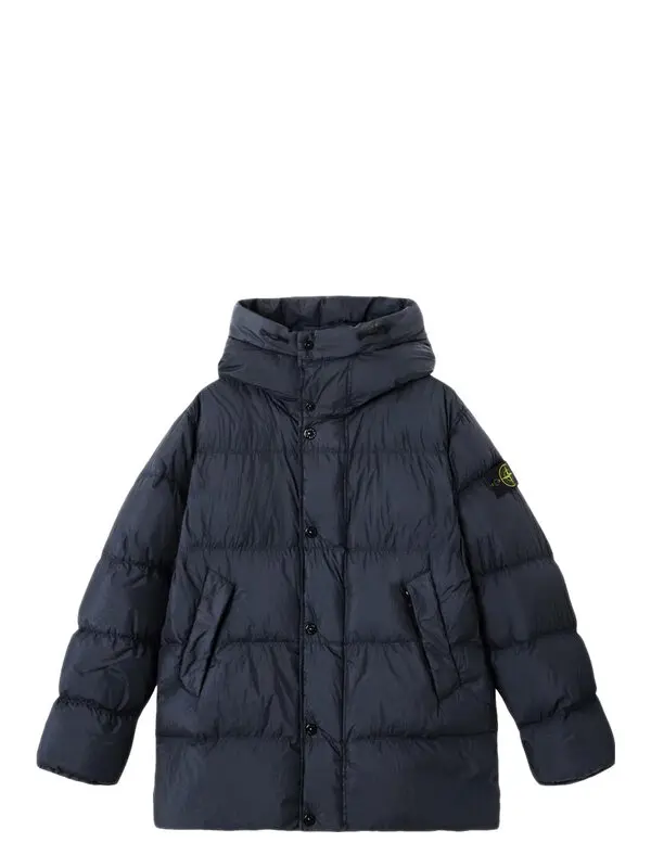 Stone Island Painted Hooded Jacket With Drawstring - Blue
