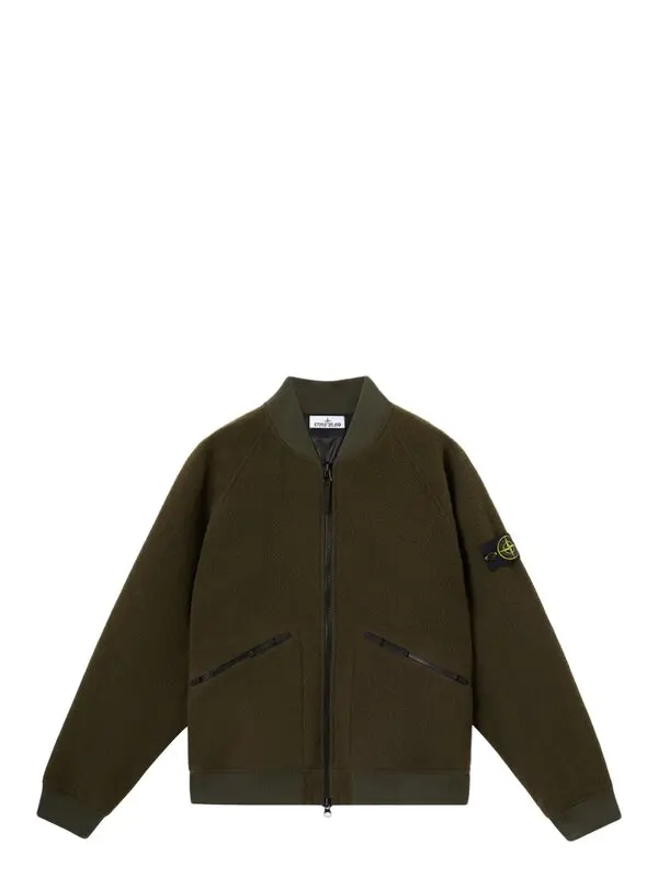 Stone Island Ribbed Bomber Jacket With Zip Pockets And Embroidered Logo - Green