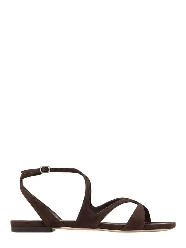 JIMMY CHOO Flat Strappy Sandals With Ankle Strap - Chocolate