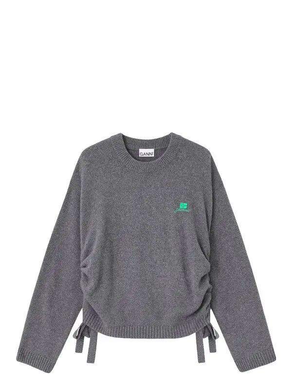 GANNI Side-tie Wool-blend Sweater - Charcoal