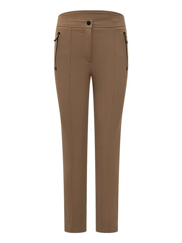 Moncler Slim Fit Stretch Trousers With Zip Detail - Cammello