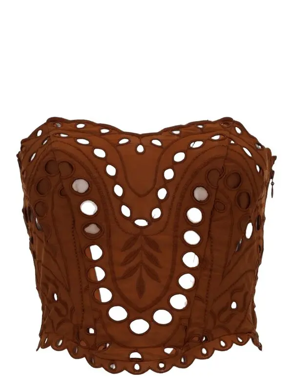Charo Ruiz Ibiza Lace Embellished Corset Top - Brown