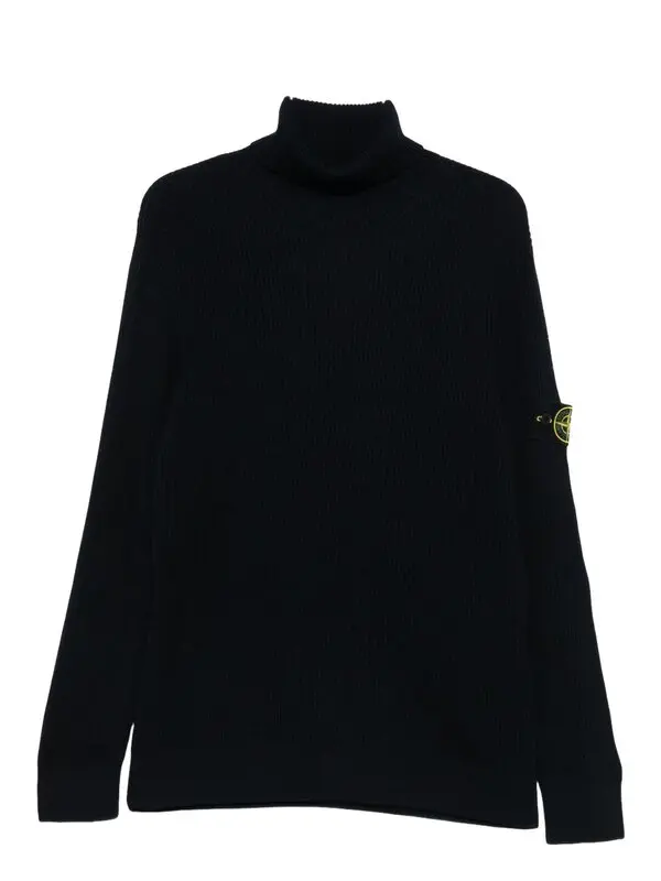 Stone Island Ribbed Wool Turtleneck Sweater Regular Fit - Blue