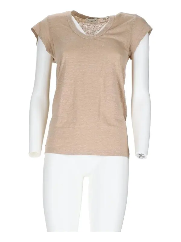 MARANT ETOILE Linen V-neck Cap-sleeve T-shirt - Beige