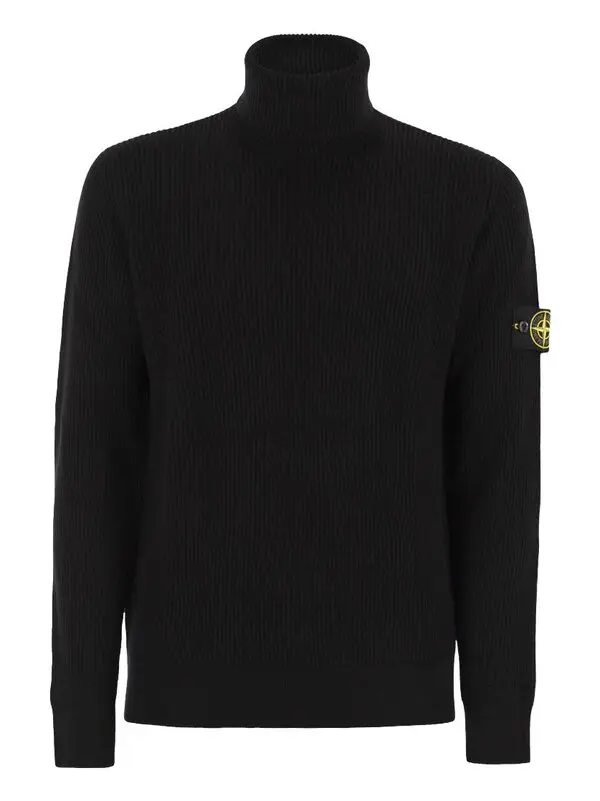 Stone Island Ribbed Turtleneck Pullover - Black