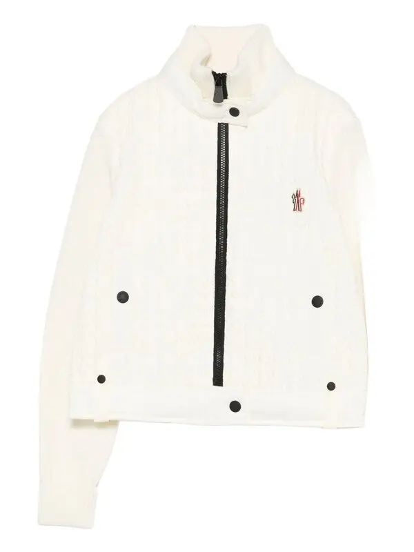 Moncler Knit Ski Jacket With Zip Closure And Embroidered Logo - White