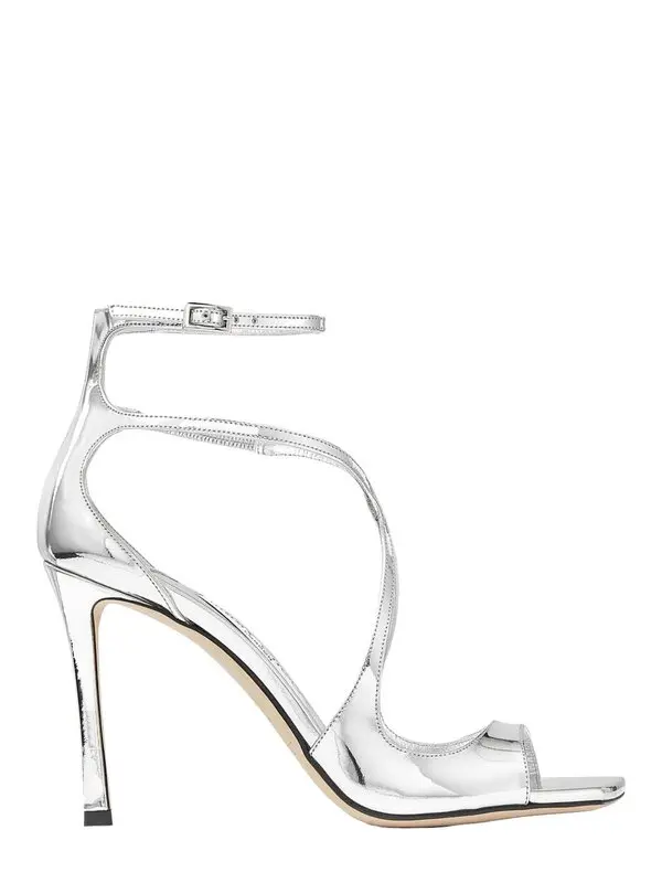 JIMMY CHOO Azia 95 Metallic Leather Sandals - Silver