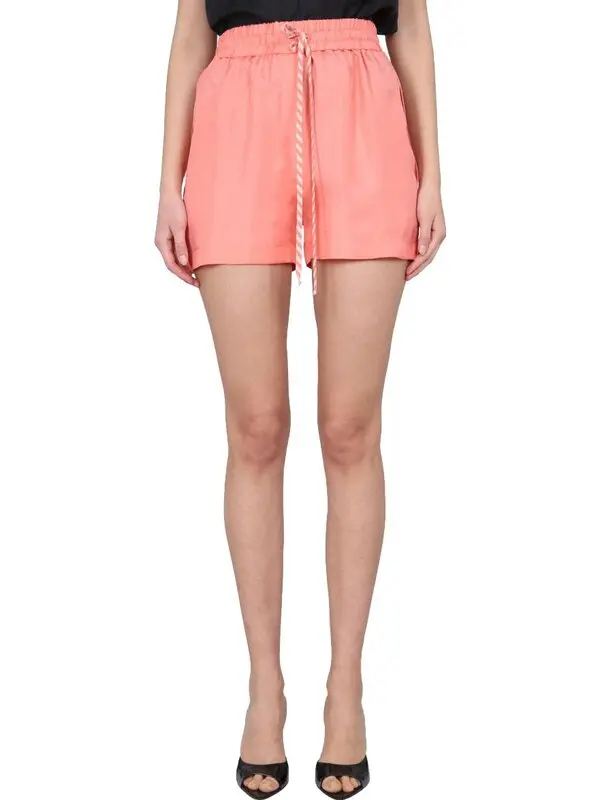 ALYSI Twill Mini Shorts With Elastic Waistband And Drawstring - Red