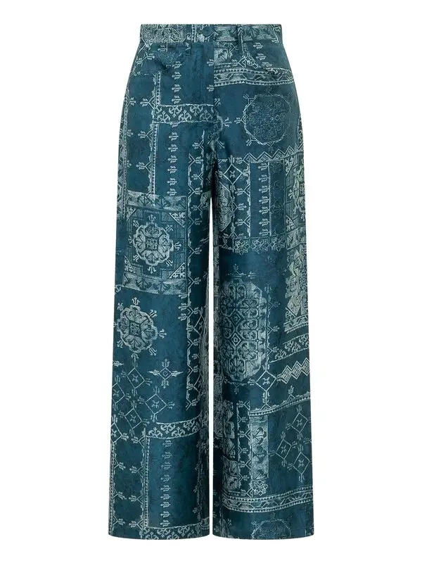 Momoni Geometric Print Wide Leg Trousers - Inchiostro/azzurro