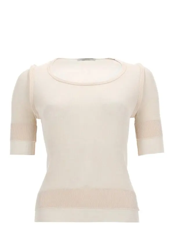 LEMAIRE Short Sleeve Scoop Neck Knit Top - Beige