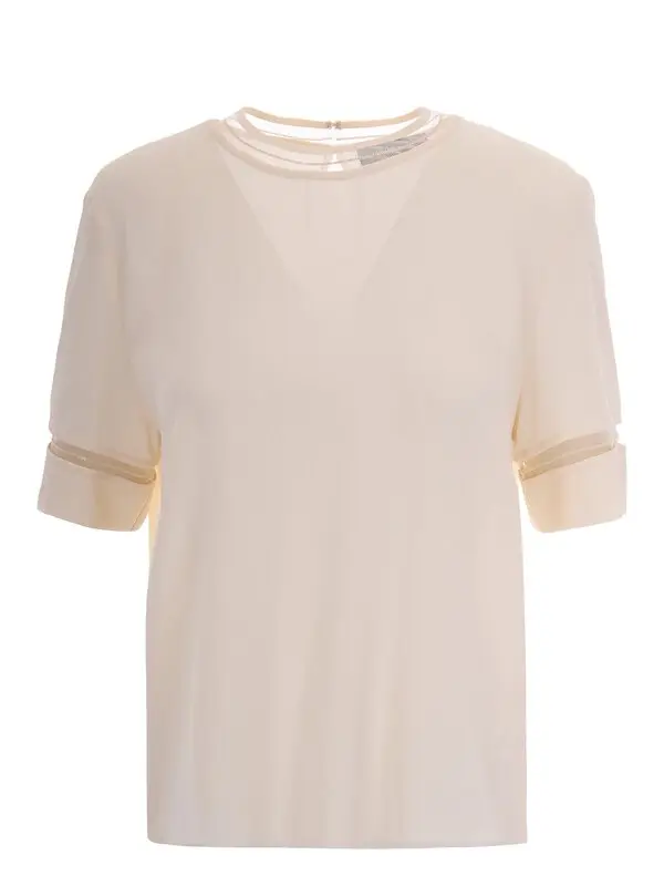 Fabiana Filippi Sheer Short Sleeve Blouse With Cutout Detail - Burro