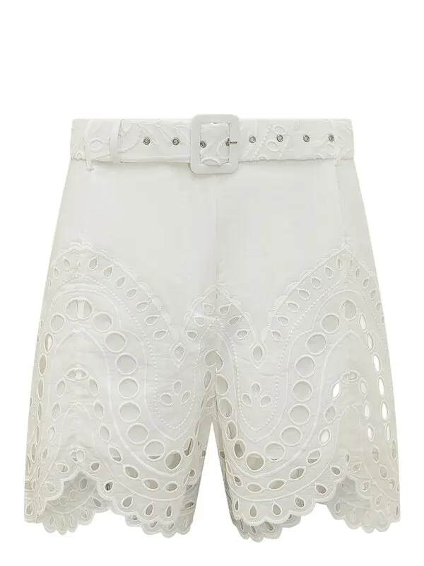 Charo Ruiz Ibiza Belted Embroidered Mini Shorts - Whit Sealace