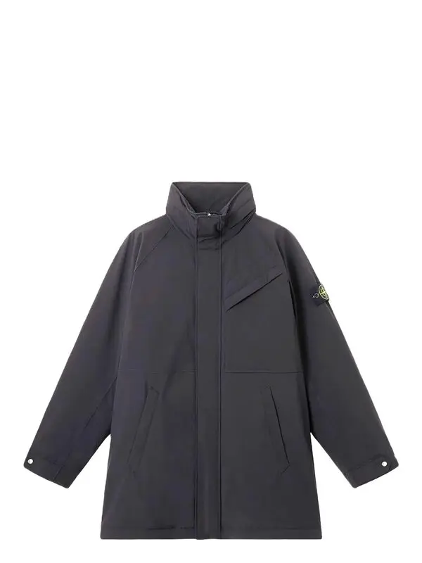 Stone Island Long Jacket With Stand Collar - Navyblue