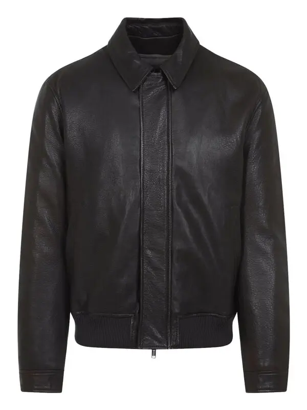 YVES SALOMON Collared Lamb Skin Zip-up Jacket - Brown