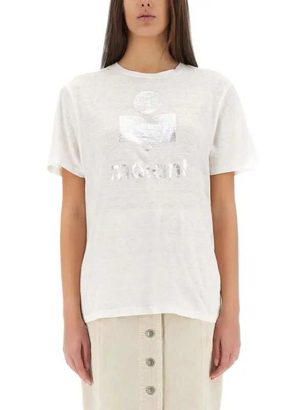 MARANT ETOILE Regular Fit Linen T-shirt - White