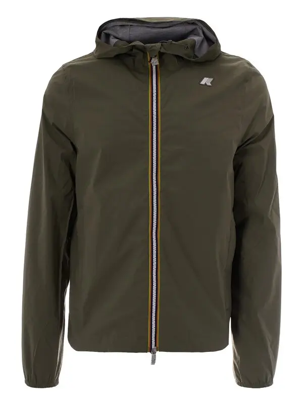 K-WAY Hooded Waterproof Shell Jacket With Cotton Blend Lining - Green Lichen