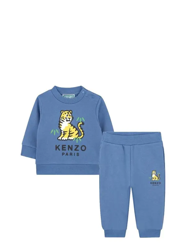 Kenzo Tiger Print Cotton Sweatshirt And Pants Set - Blue