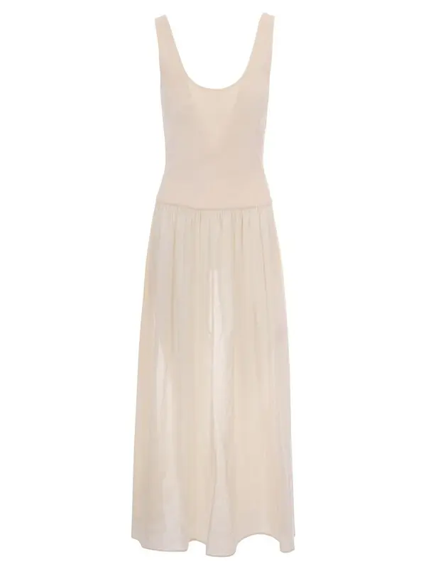 SESSUN Sleeveless Maxi Dress With Knit Bodice And Sheer Skirt - Fleur De Sel
