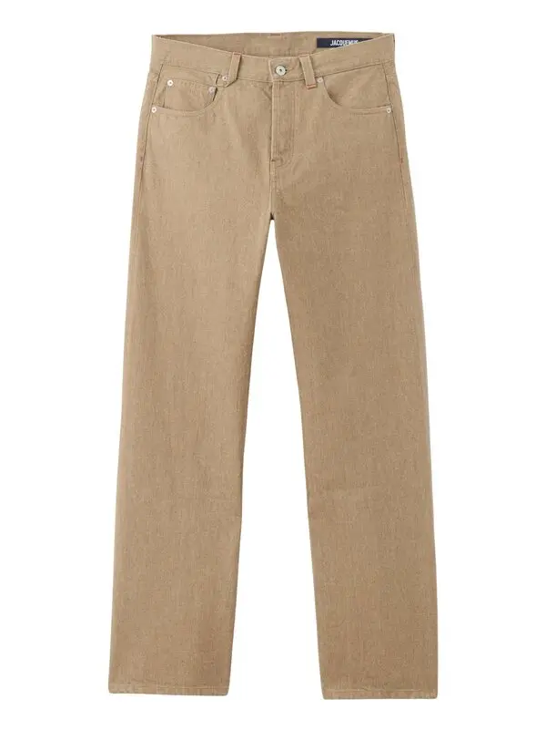 Jacquemus Straight Fit Mid-rise Jeans With Contrast Stitching - Beige