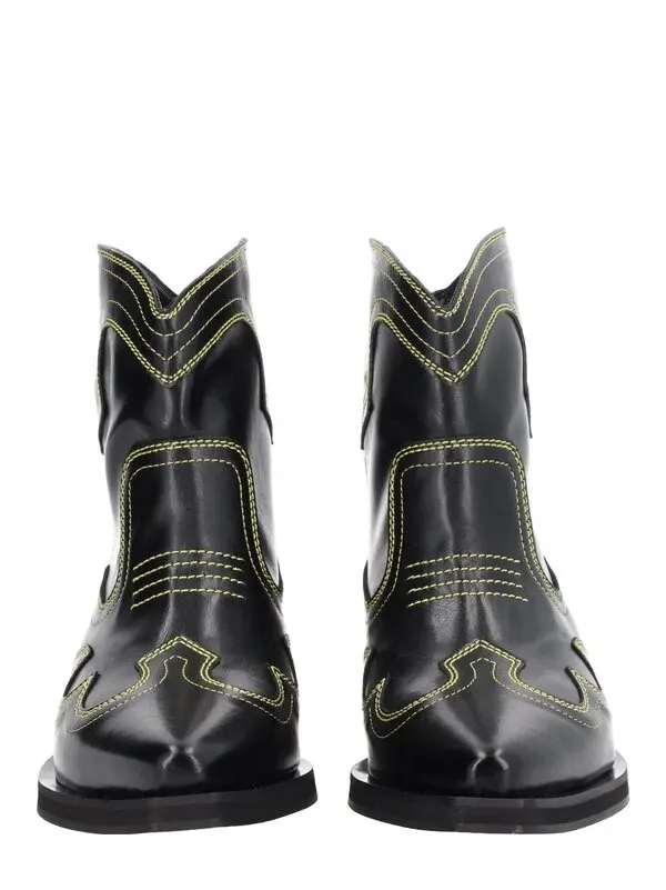 GANNI Low Shaft Embroidered Western Boots - Black