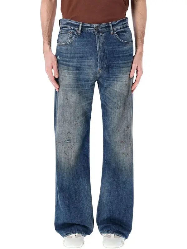 Acne Studios Straight Leg Jeans With Distressed Details - Mid Blue