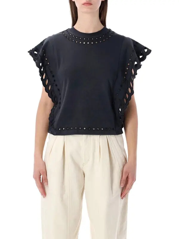 MARANT ETOILE Cutout Trim" Short Sleeve Top - Black