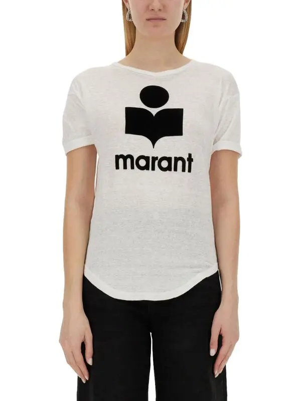 MARANT ETOILE Logo Print Linen T-shirt - White
