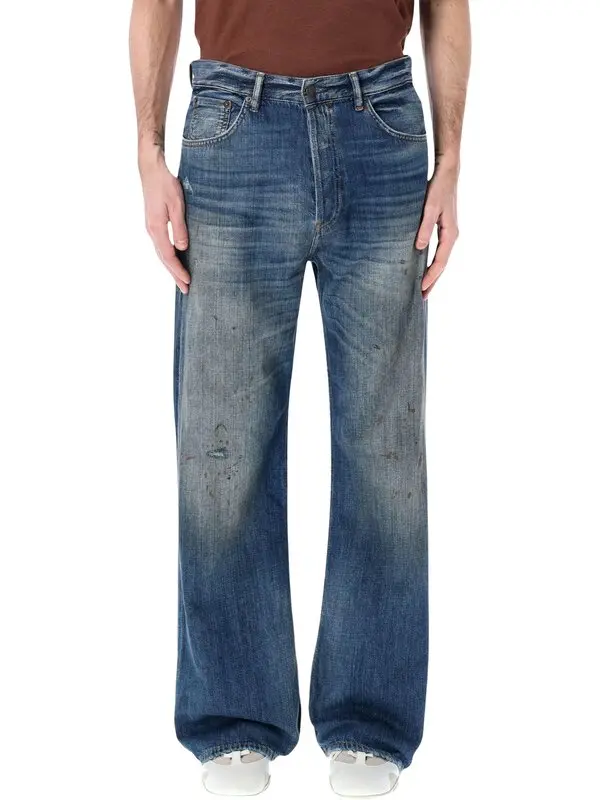 Acne Studios Straight Leg Jeans With Hand-applied Paint Details - Mid Blue