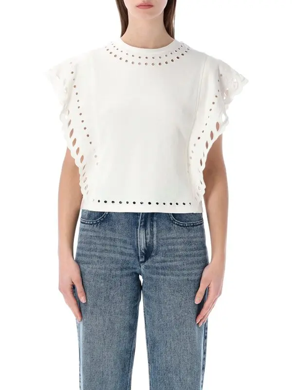 MARANT ETOILE Eyelet Trim Cropped T-shirt - Beige