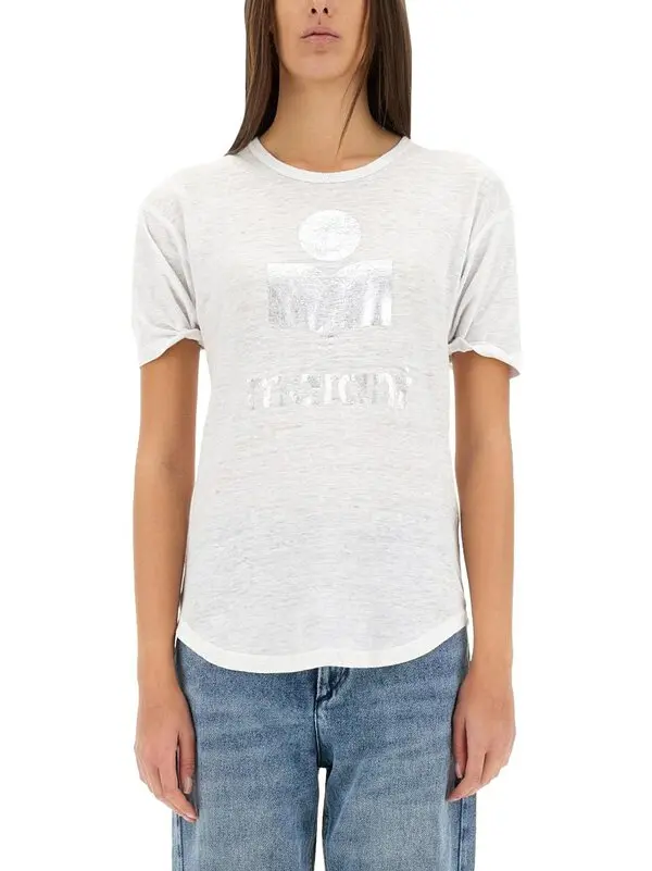 MARANT ETOILE Koldi Linen T-shirt With Logo Print - White