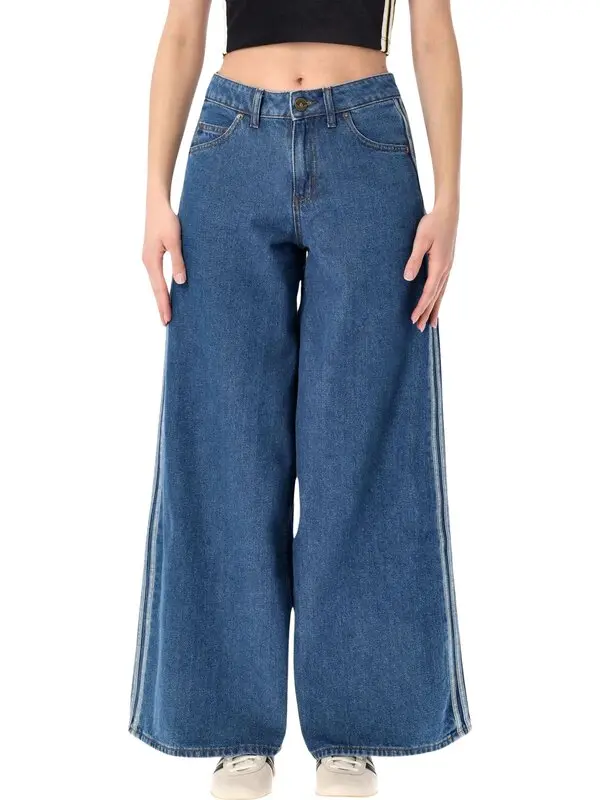 ADIDAS ORIGINALS Wide Leg Denim Track Pants - Mid Vintage Blue