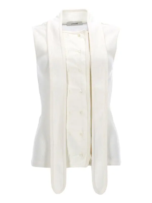 LEMAIRE Sleeveless Ribbed Knit Vest With Scarf Ties - White