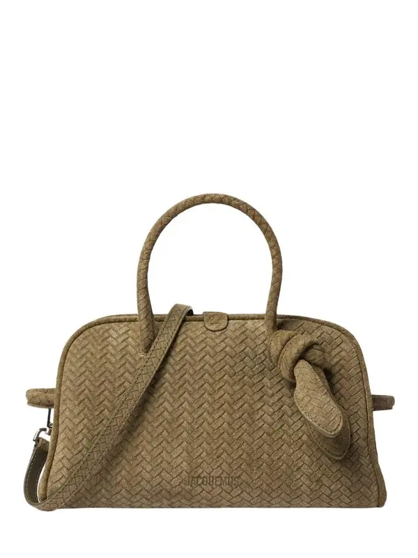 Jacquemus Le Turismo Chevron-braided Suede Bowling Bag - Kaki