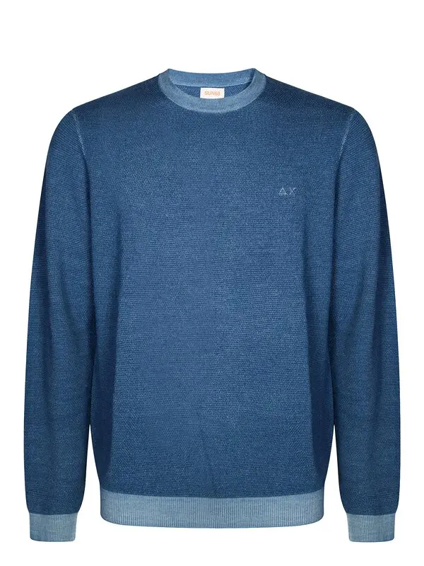 SUN 68 Fine Knit Crew Neck Sweater - Azzurro