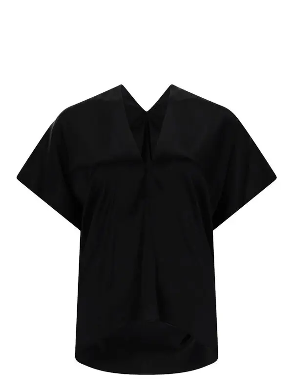 Nina Ricci Silk Blend V-neck Short Sleeve Blouse - Black